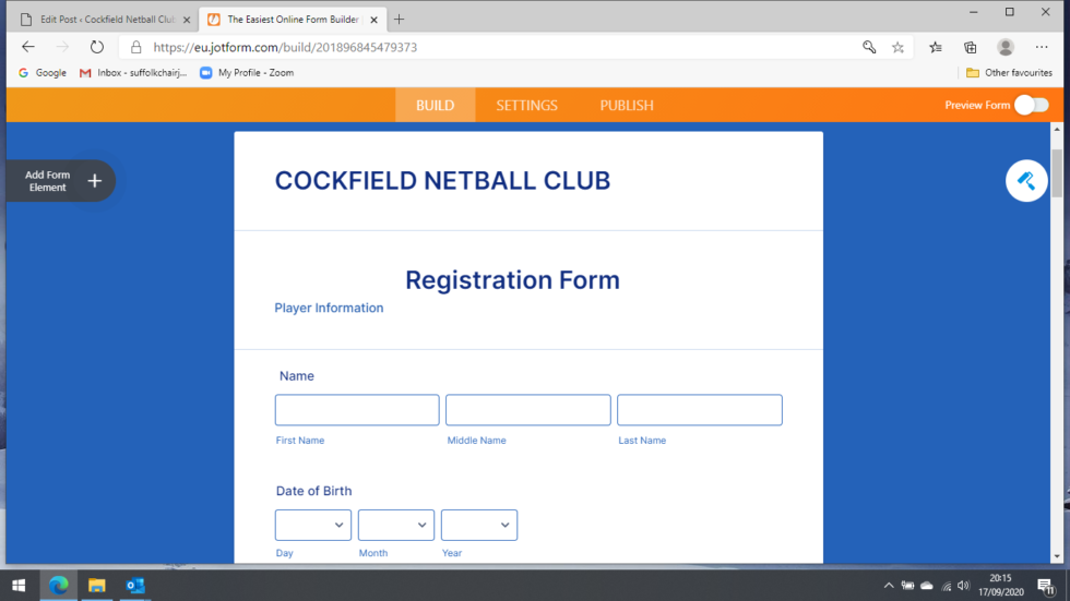Registration Form | Cockfield Netball Club